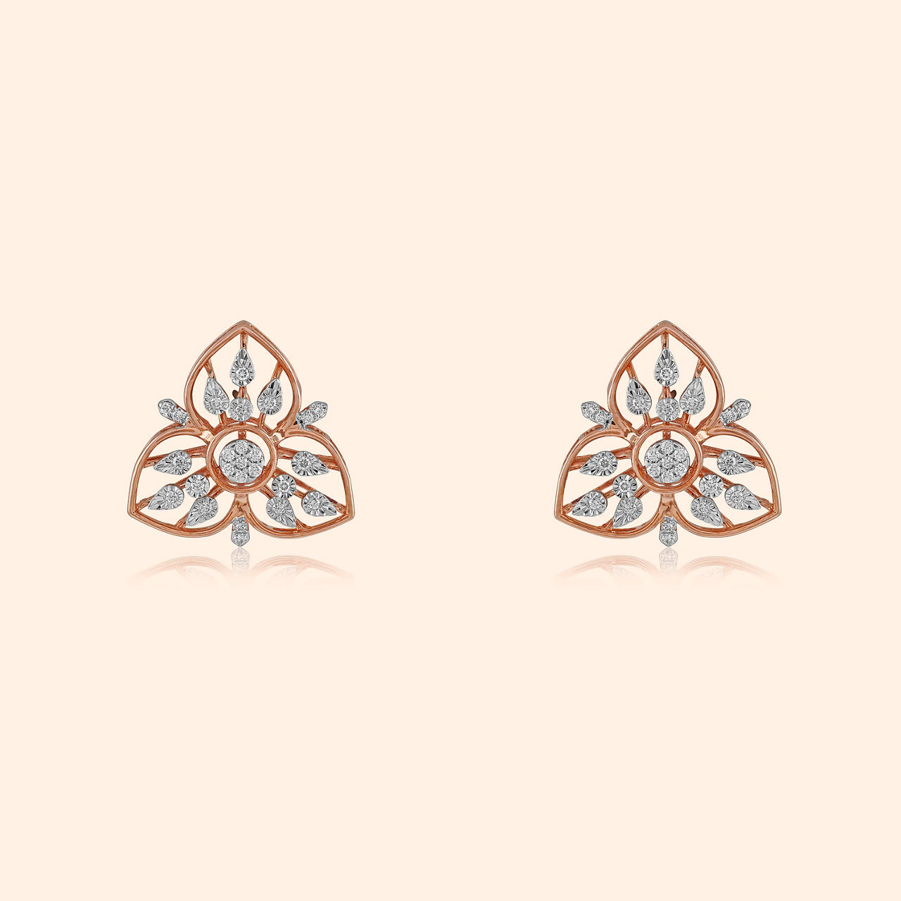 Aurora Petal Diamond Stud Earrings By Indriya - Aditya Birla Jewellery