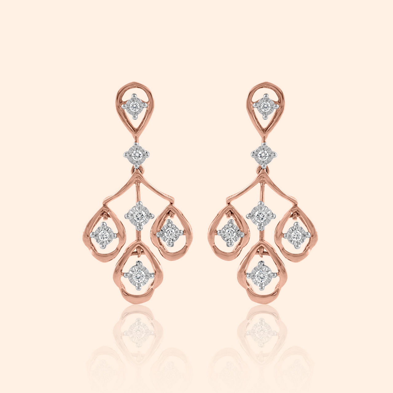 Aurora Rose Gold Diamond Drop Earrings By Indriya - Aditya Birla Jewellery