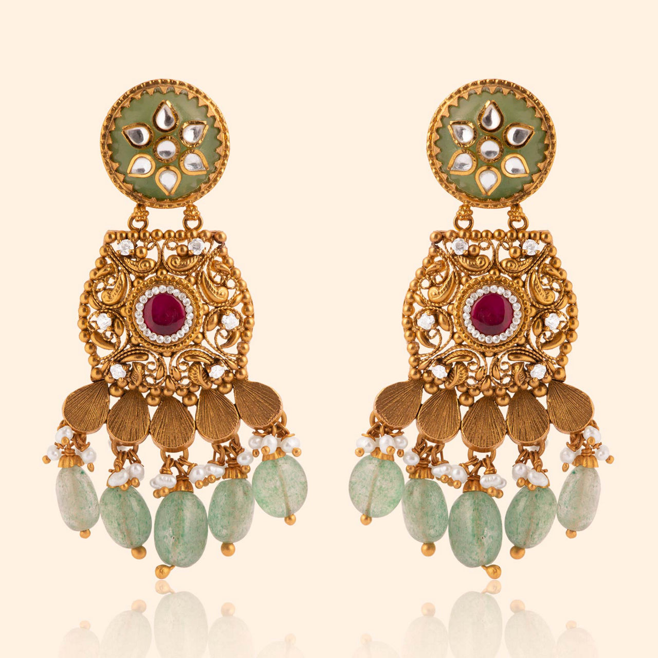 Jodha Gold Drop Earrings By Indriya - Aditya Birla Jewellery