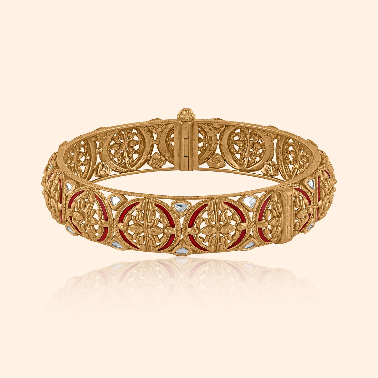 Maroon Medallion Gold Bangle By Indriya - Aditya Birla Jewellery