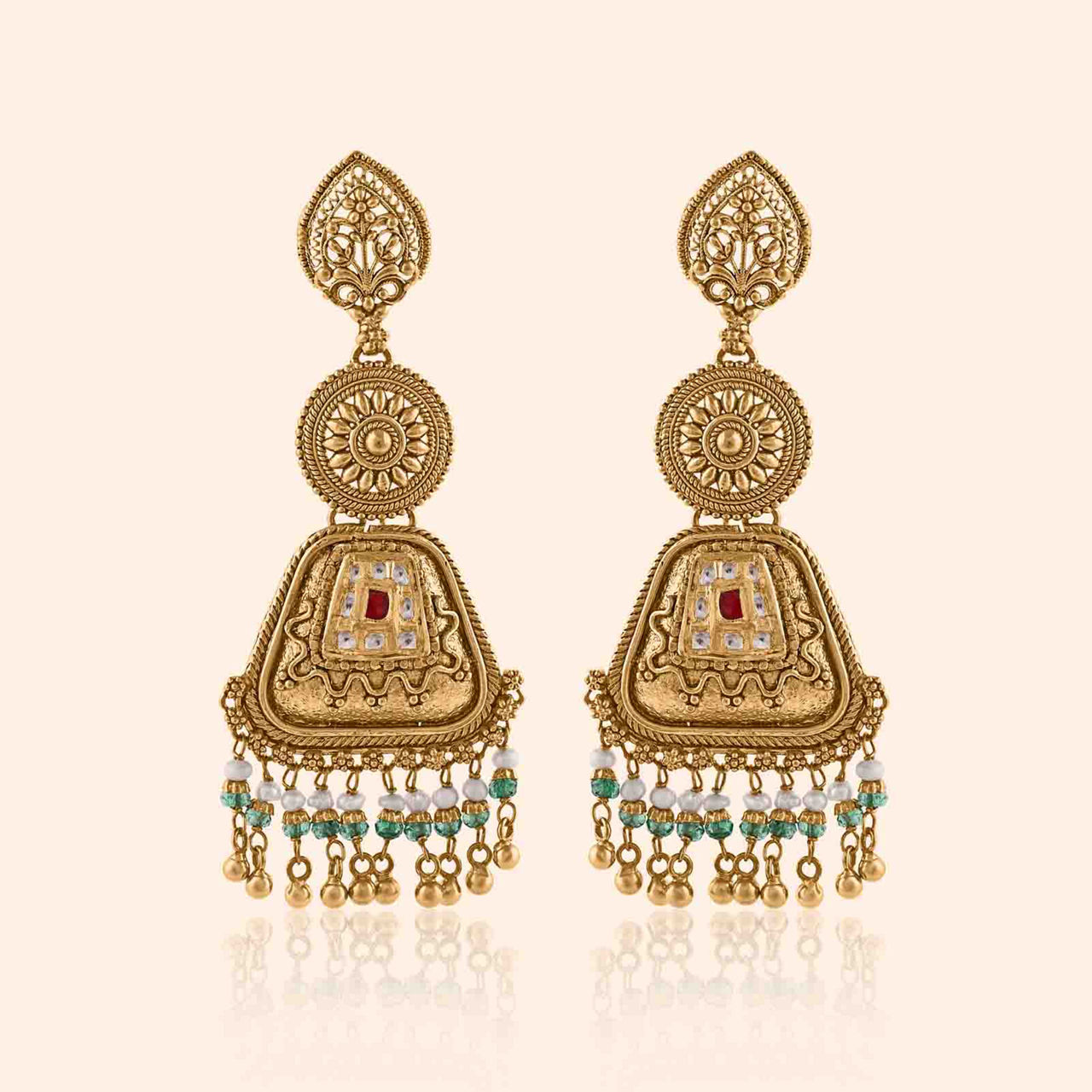 Savita Gold Drop Earrings By Indriya - Aditya Birla Jewellery